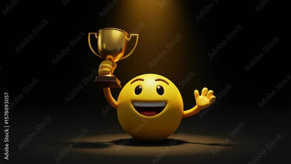 Animated emoji character wins an award, celebrating success and ...