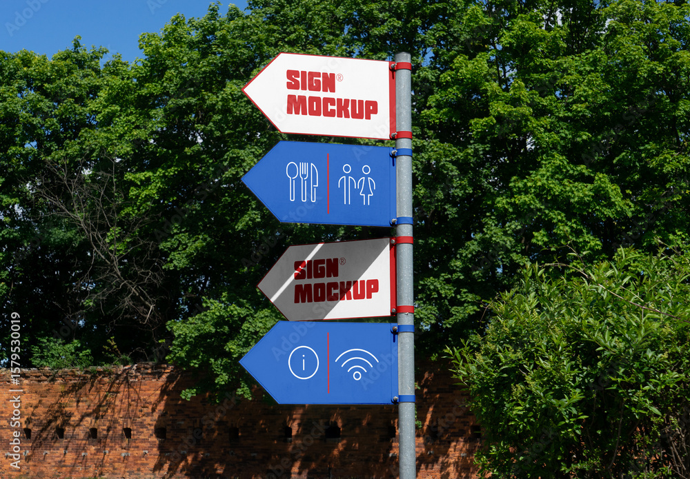 Four Metal Wayfinding Signs Mockup Stock Template | Adobe Stock