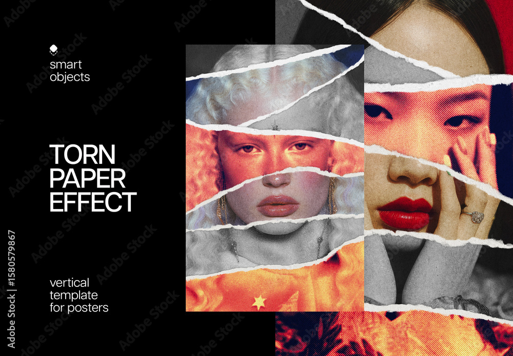 Ripped Paper Poster Photo Effect Mockup Stock Template | Adobe Stock