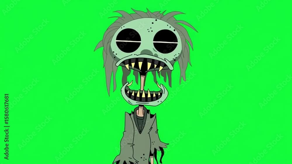 Zombie Cartoon Character on Green Screen: A spooky yet comical cartoon ...