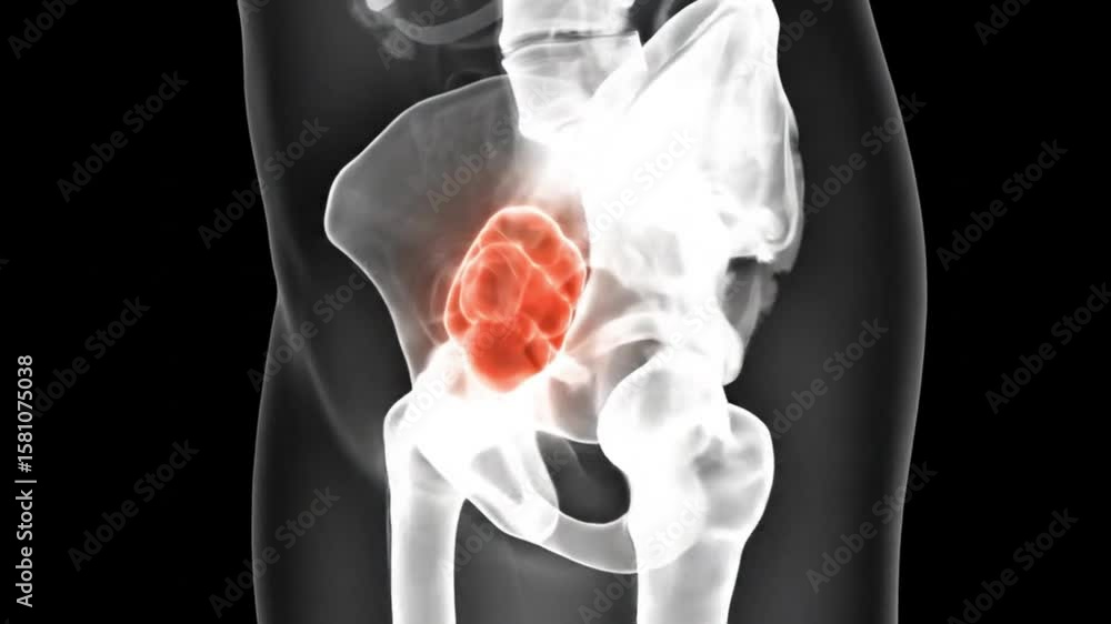 3D rendering of female pelvic anatomy with glowing inflamed uterus ...