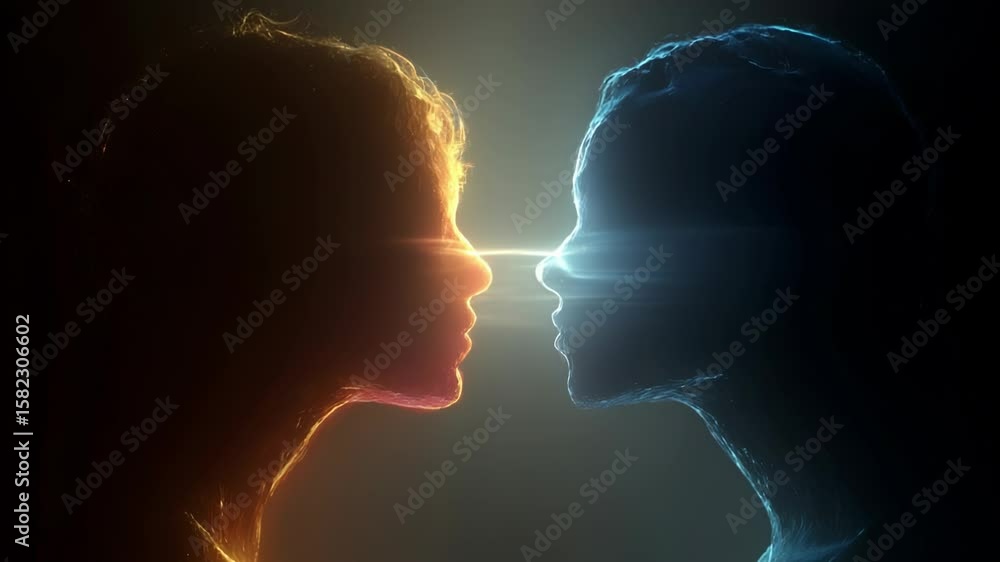 Vidéo Stock A breathtaking moment unfolds as two figures, one human and ...