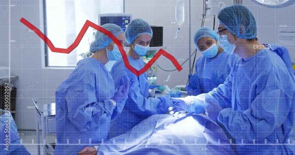Surgical team monitoring graph overlay guiding incision, exchanging ...