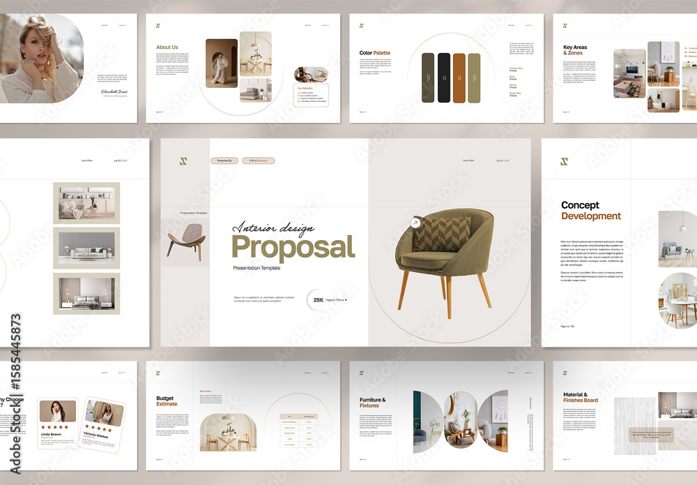 Elegant & Modern Interior Design Proposal Presentation Template Stock ...