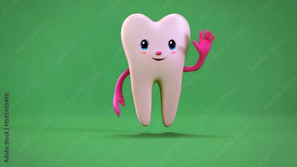 Green Screen AI Generated of A tooth with smile on it ' s face animated ...