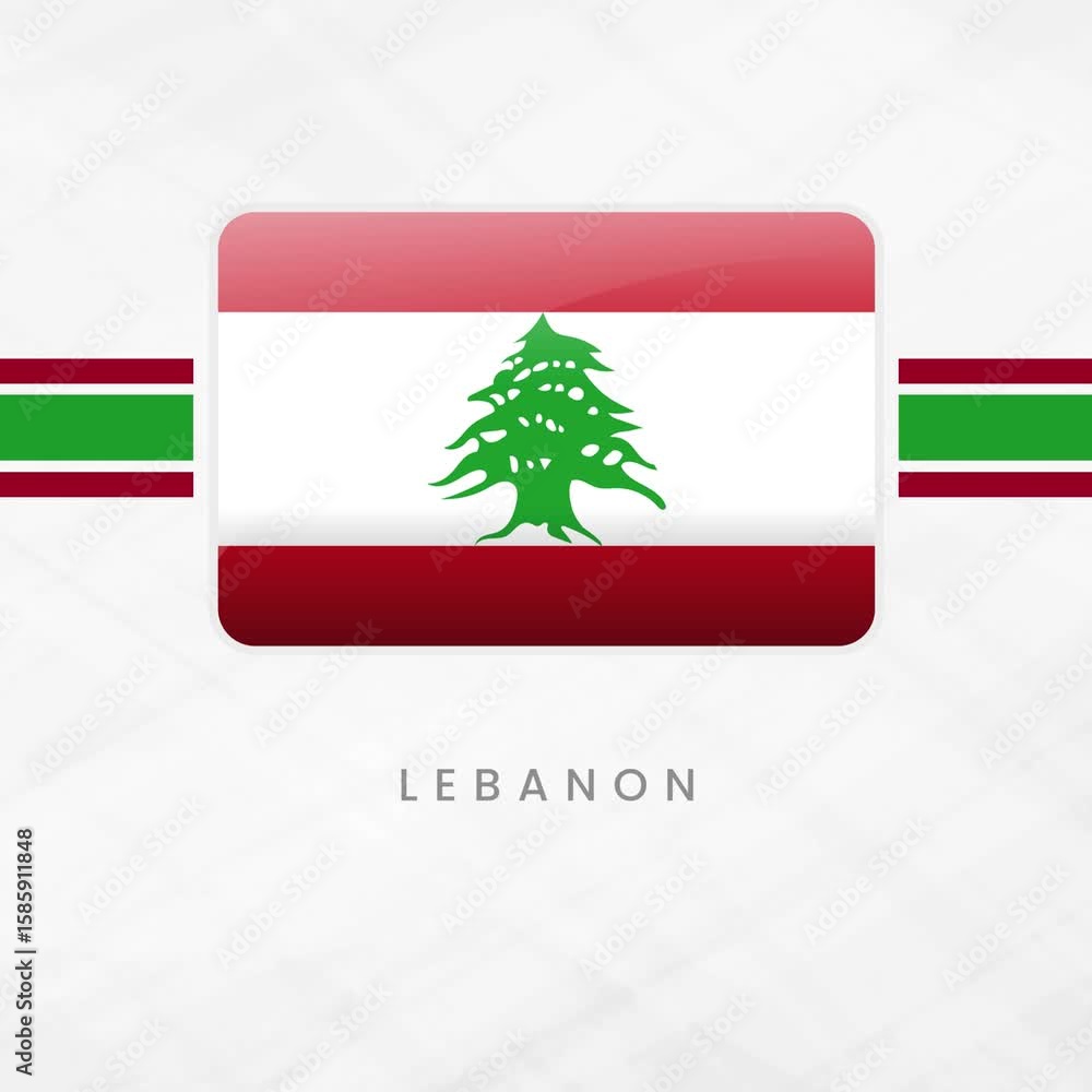 Vibrant Animated Lebanon Flag Waving in Button Frame with Bold Red and ...