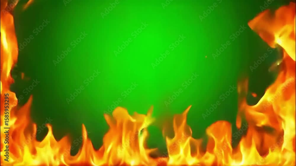Realistic burning flame animation on a frame template, chroma key ...