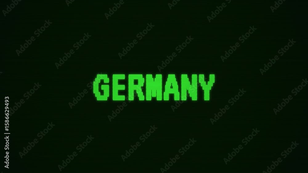 Retro computer screen displays green GERMANY text with cursor blinking ...