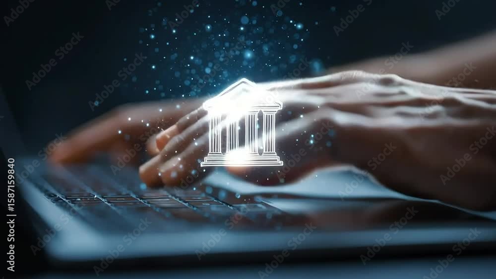 Touchscreen Interaction with Digital Law Symbol on Laptop Computer with ...