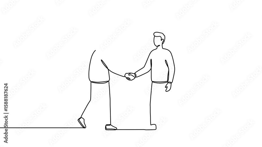Animation of a single line drawing of two men shaking hands. Continuous ...