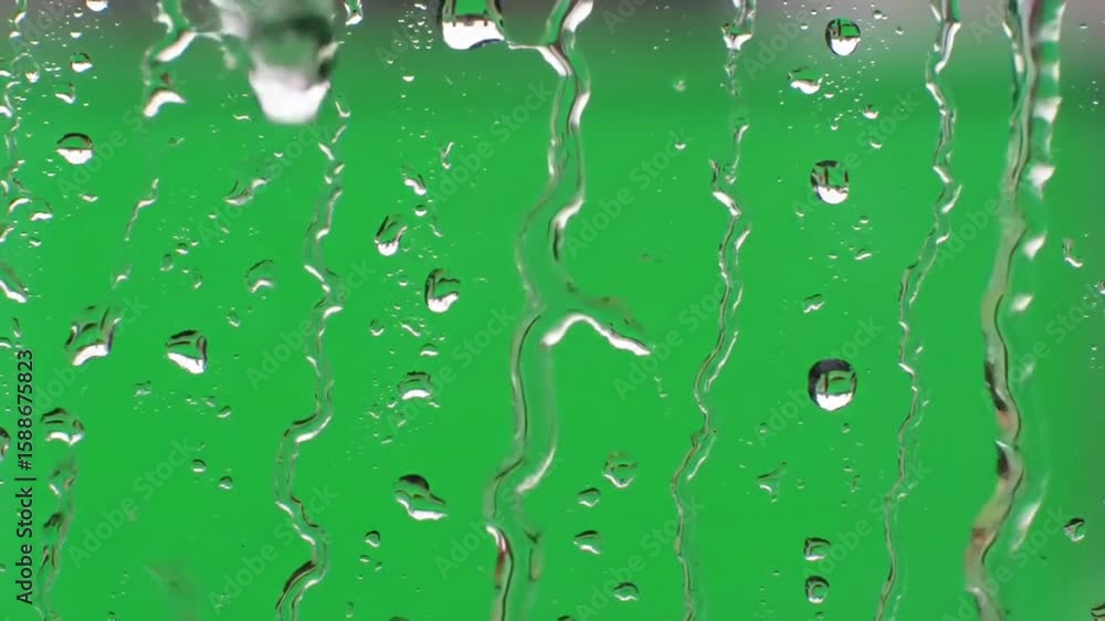 Rainy Day Reflections Water Droplets on Glass with a Vibrant Green ...