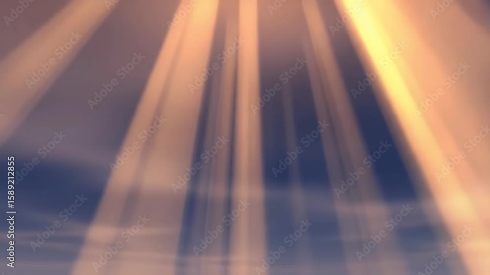 Cinematic animation of golden divine light rays shining from above on a ...