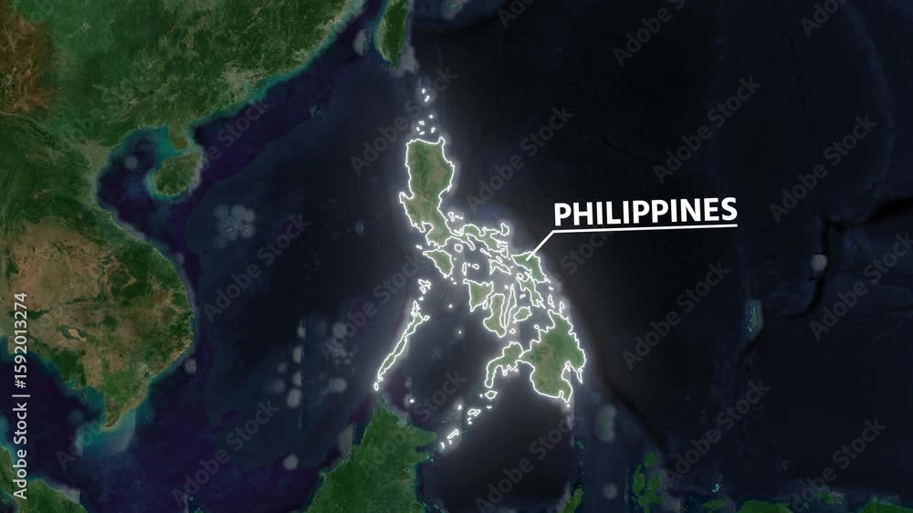 Zoom from Earth to the Philippines. Glow outline map animation ...