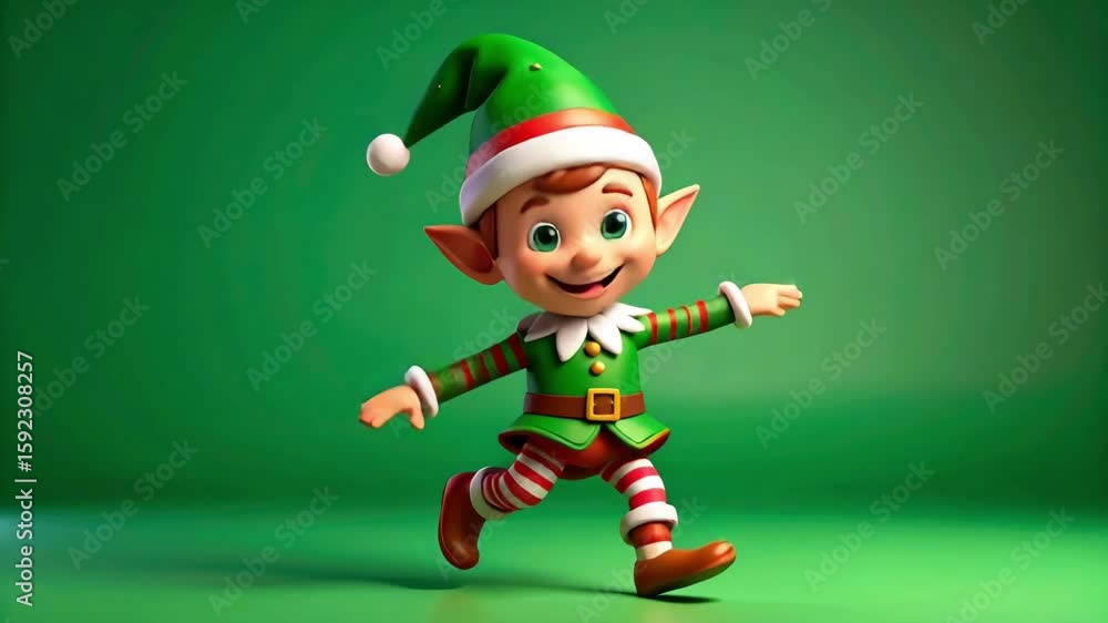 Cute Cartoon Christmas Elf Dancing on a Green Background. Seamless Loop ...