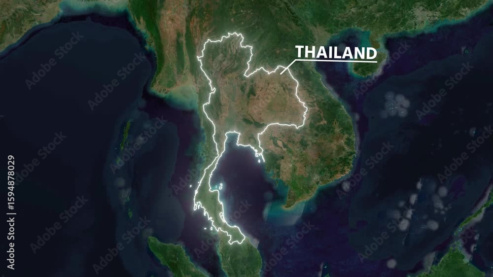 Zoom from Earth to Thailand. Glow outline map animation satellite view ...