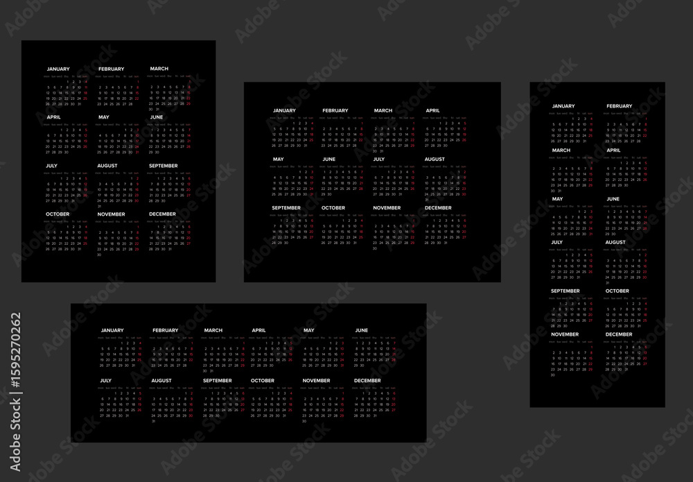 Minimalist Black Calendar Templates Collection: Modern Annual Design ...