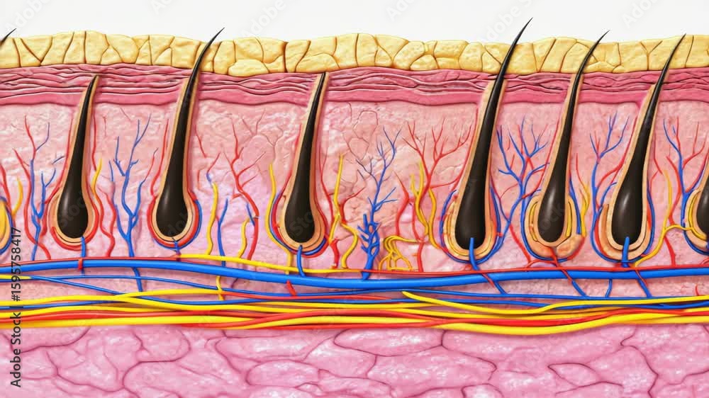 Vidéo Stock Detailed 3D Cross Section of Human Skin Showing Hair ...