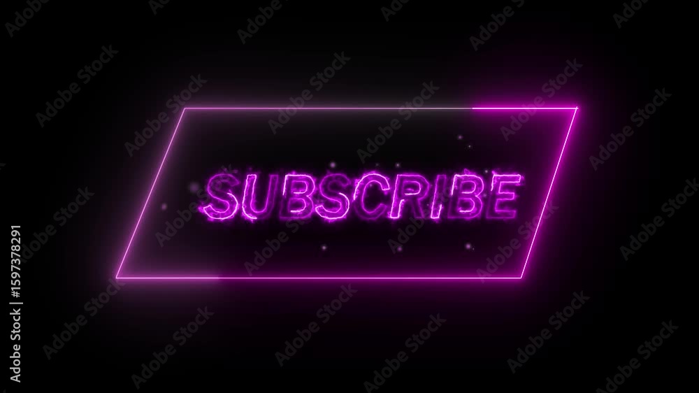 Animated neon subscribe button with purple energy sparks and glowing ...