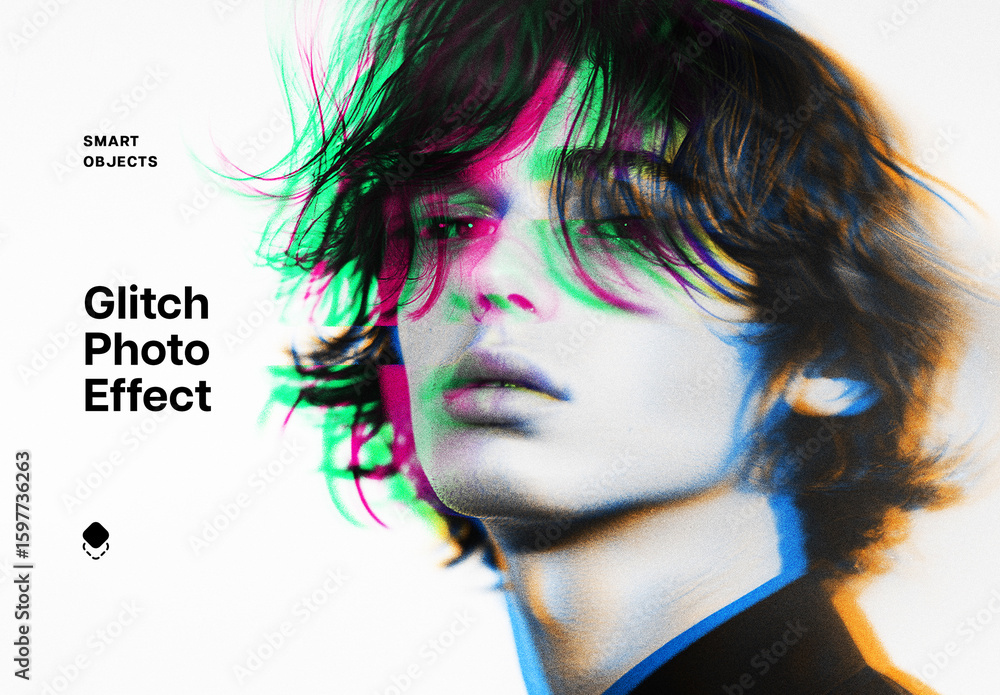 Glitch Distort Photo Effect Mockup Stock Template | Adobe Stock