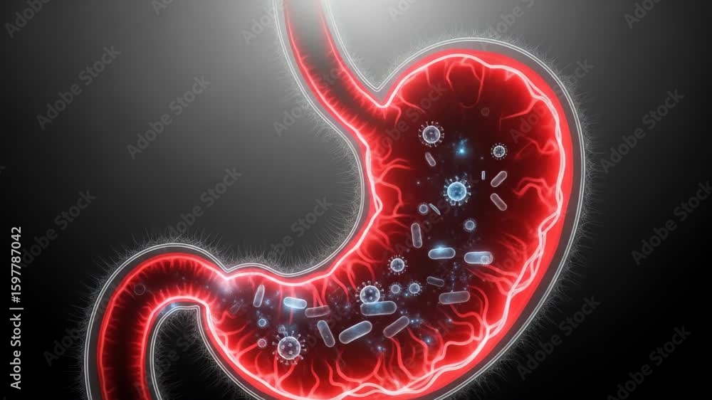 A detailed 3D animation of the human stomach showing a dynamic ...
