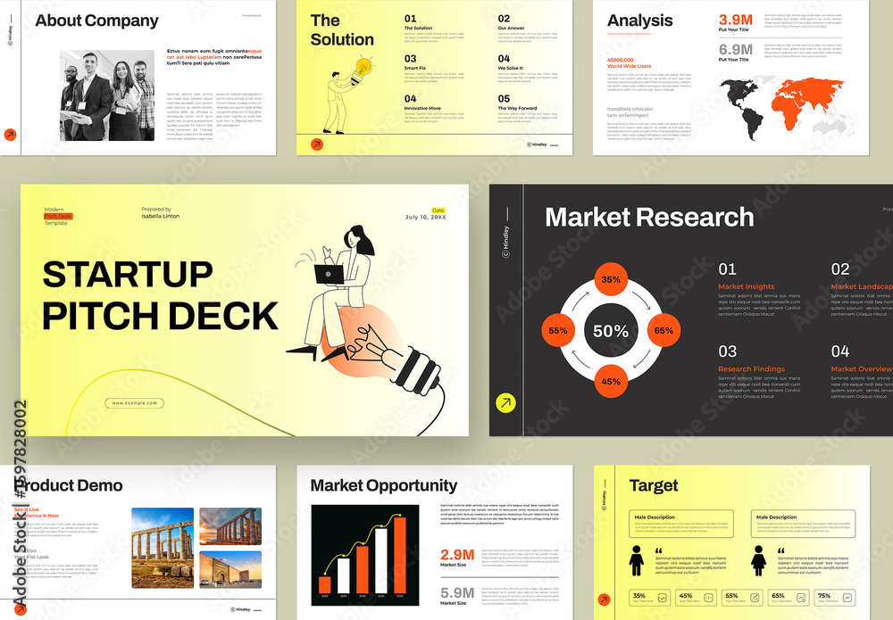 Modern and Clean Startup Pitch Deck Presentation Template Stock ...