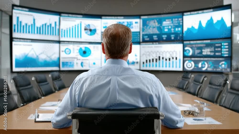 Strategic Oversight: A focused individual, positioned at a boardroom ...