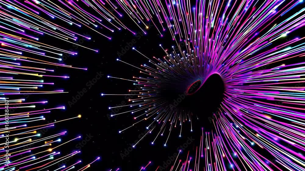 an immersive 4K animation featuring dynamic particle tube flashing ...