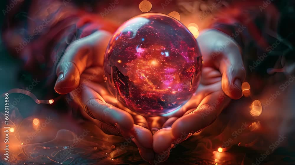 video of A crystal sphere held in hands, serving as a magic ball for ...