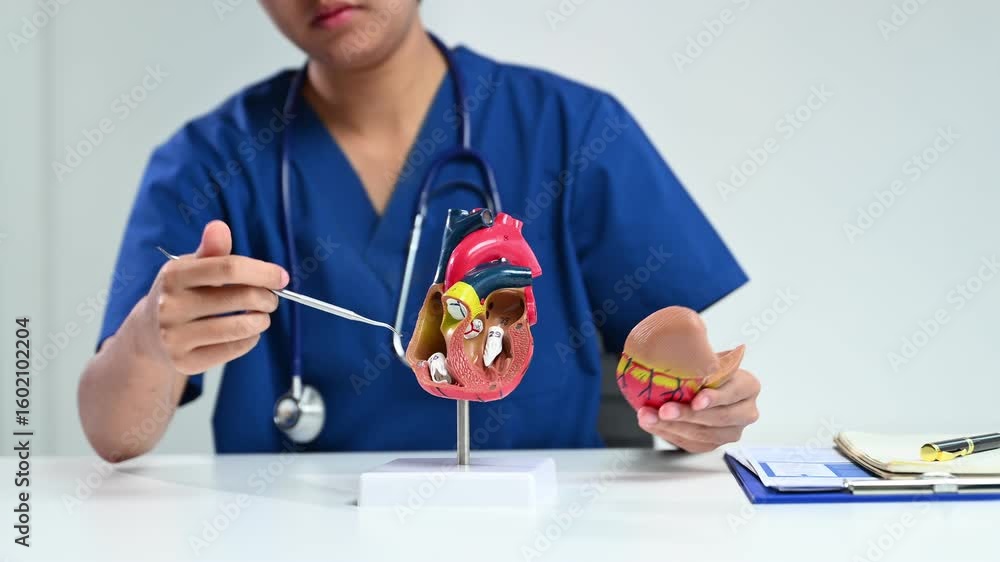 Doctor teaching human heart anatomy with a model. Great for medical ...