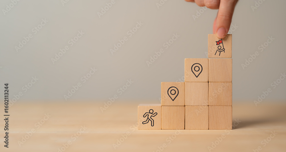 Career Path and Development Strategy Concept. Arranging wooden blocks ...