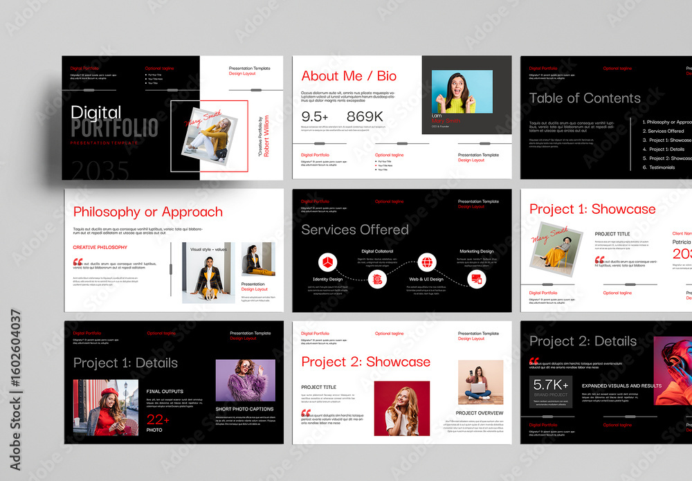 Digital Portfolio Presentation Template Design Stock Template | Adobe Stock