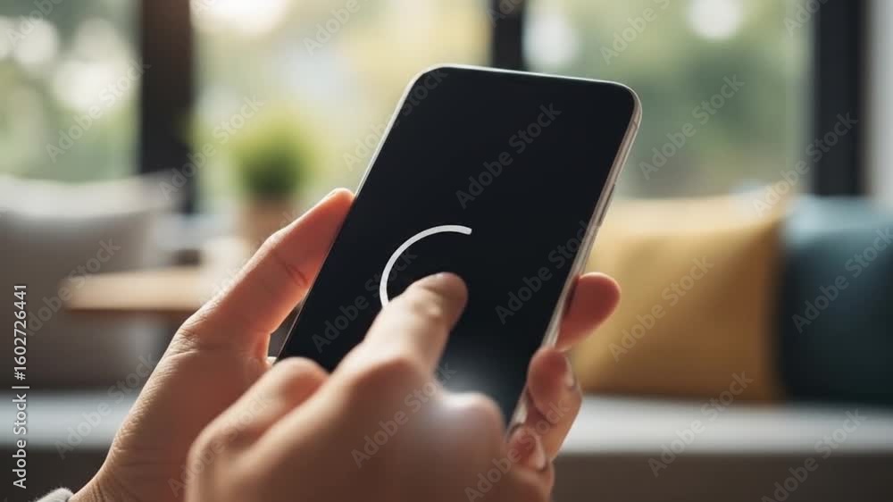 Mobile Phone Loading: Finger Taps Screen with Circular Progress Bar ...
