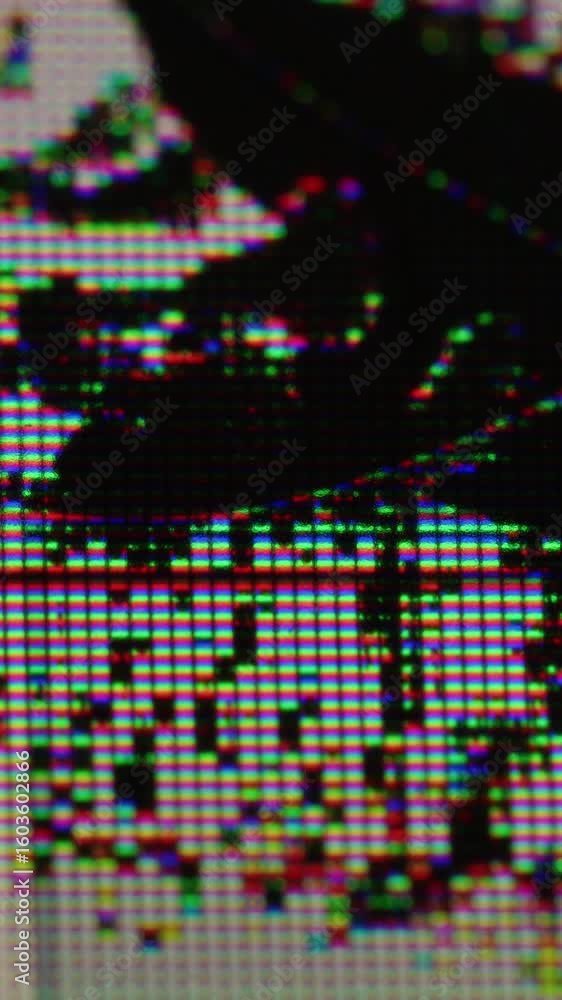 Vertical video. Damaged matrix. Monitor overlay. Display failure black ...