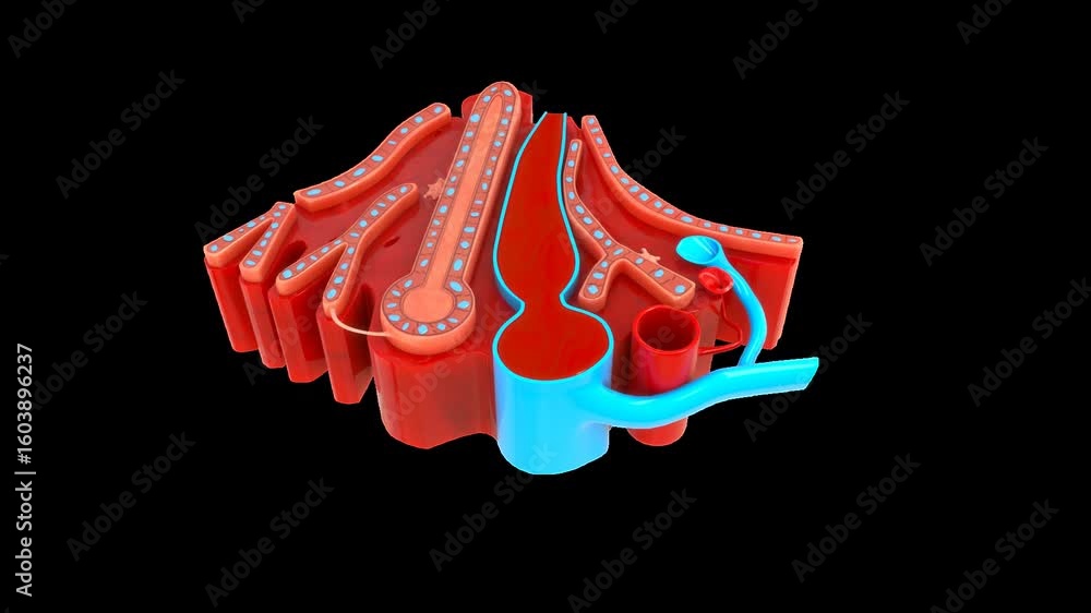 Detailed Model of Human Kidney Nephron Structure with Transparent ...