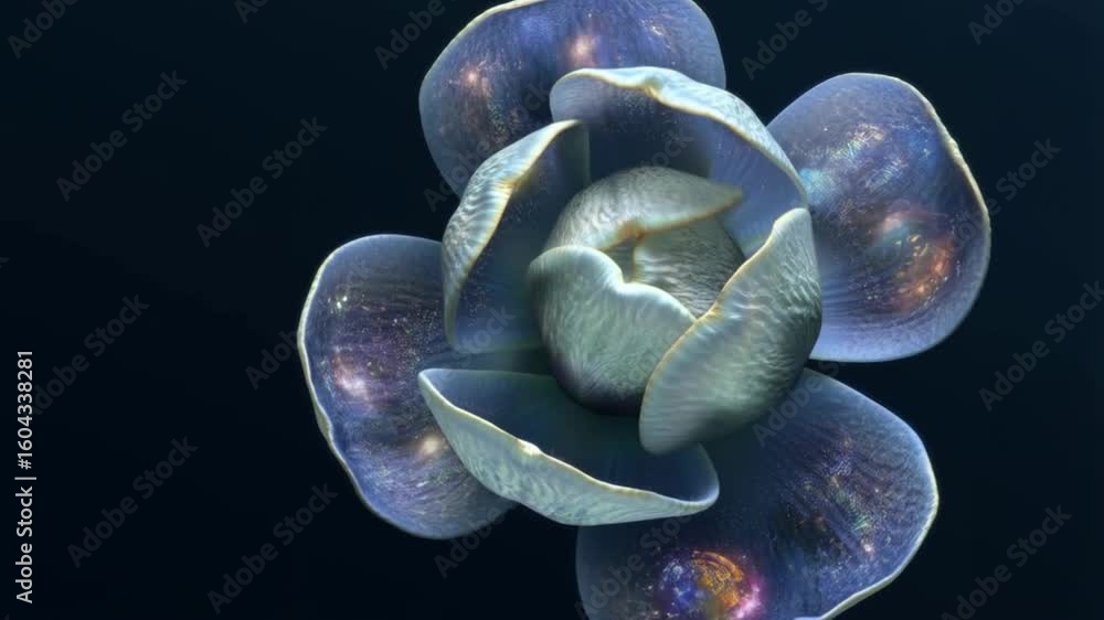 Close-up of abstract futuristic rose with metallic petals in cool color ...