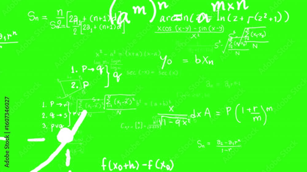 Math formula text flying on green background, math formula flying from ...