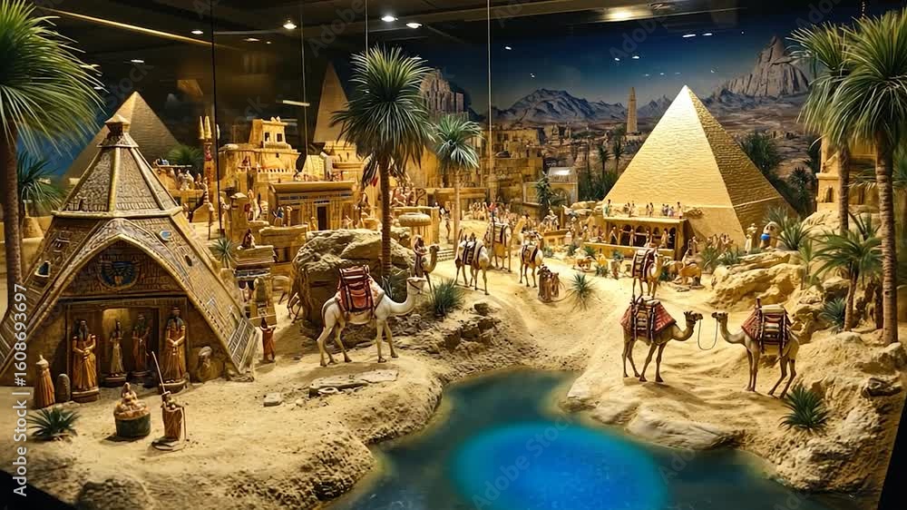 Detailed miniature diorama of ancient Egyptian structures and desert ...