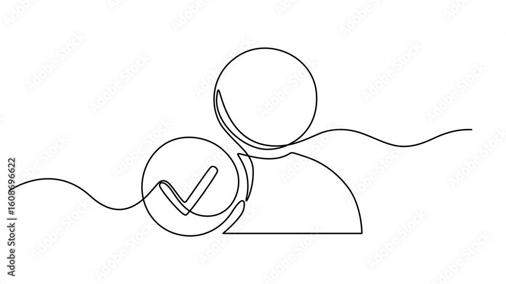 User line with check mark animation continuous one line drawing, People ...