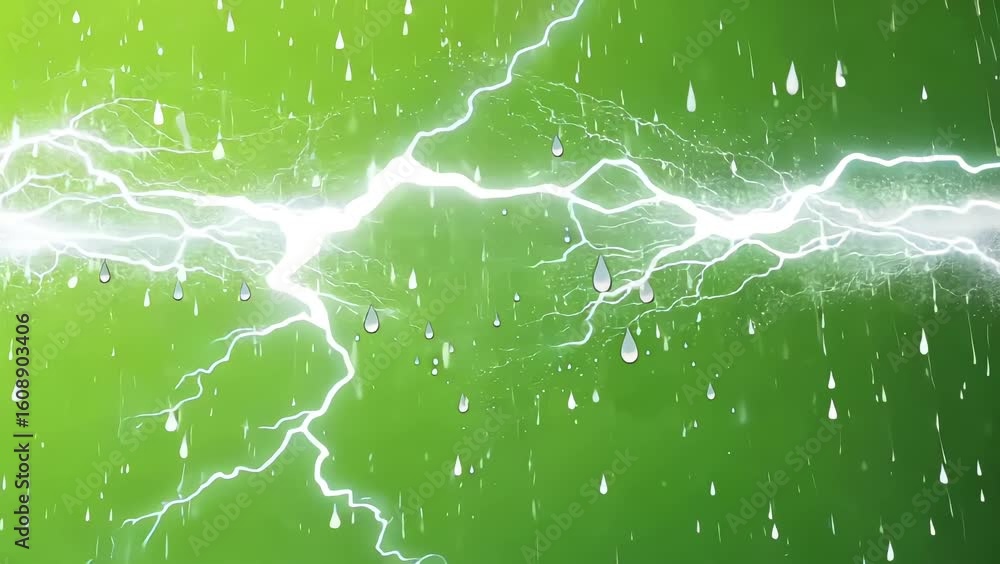 green screen background with animated realistic rain drops and ...