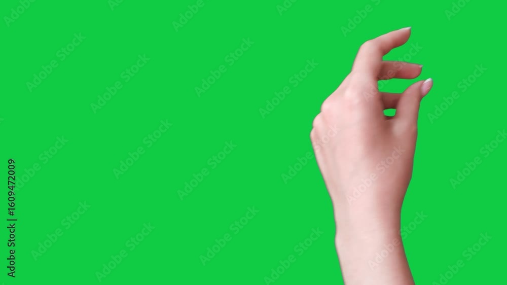 Woman hand finger snapping, give money gesture, green screen prores ...