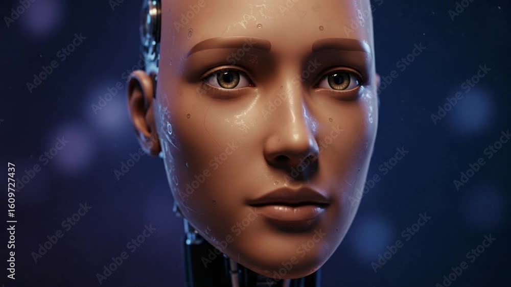 Humanoid Robot Face Close-Up: Artificial Intelligence Future Technology ...