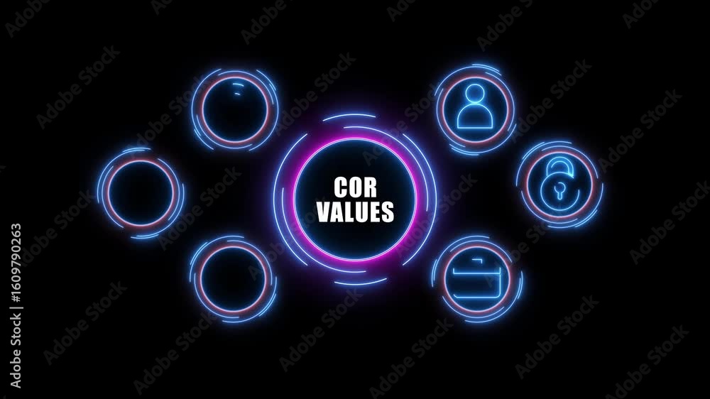 Core values concept represented by animated gears and corporate symbols ...