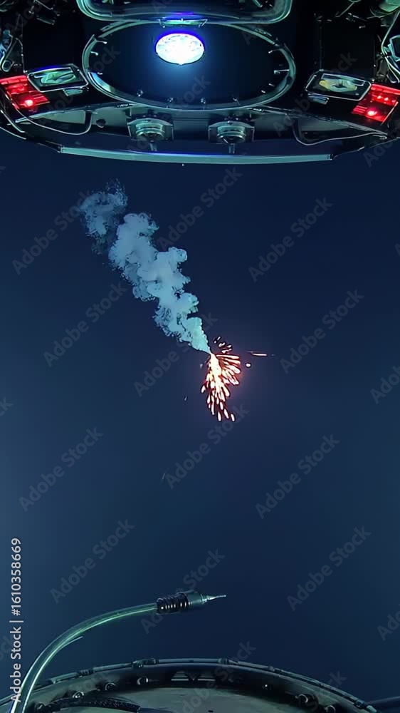 Vertical screen, nighttime aircraft emergency flares launching ...