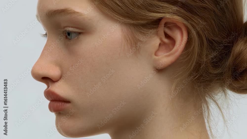 Side profile of a young person with visible facial paralysis ...