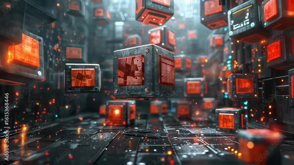 Data processing in servers. Digital information transfer concept ...