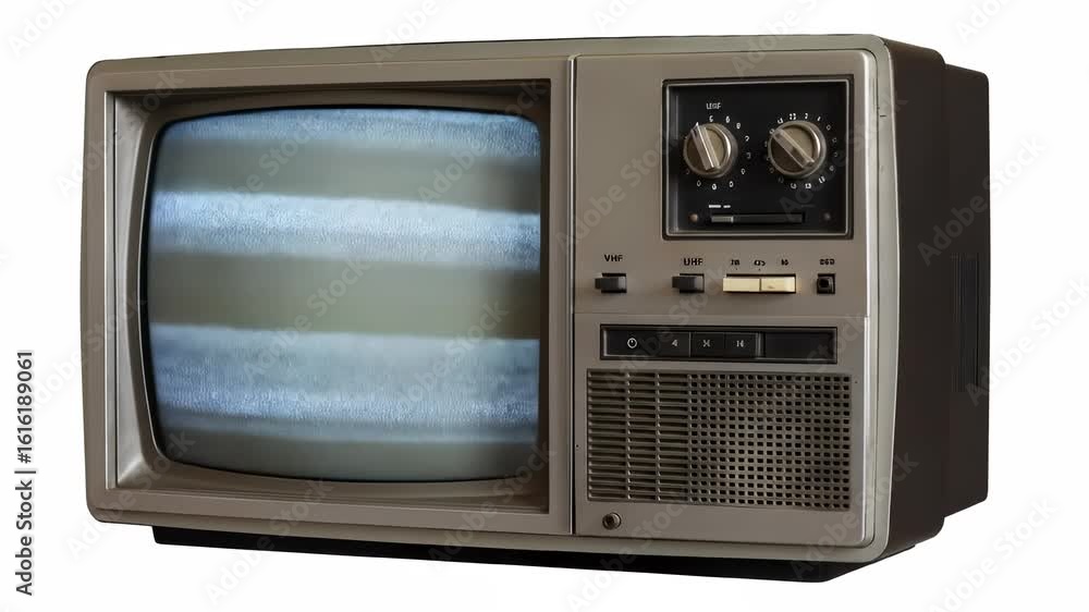 Vintage television screen showing static and horizontal lines, with ...