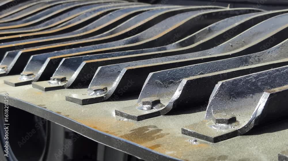 Heavy machinery close up showing detailed metal components in an ...