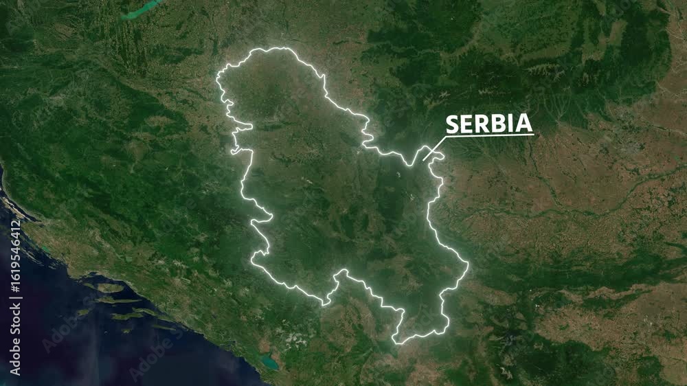 Zoom from Earth to Serbia. Glow outline map animation satellite view ...