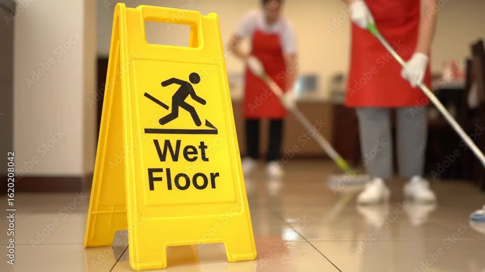 Wet Floor Sign in Restaurant Safety First. Caution Wet Floor Sign ...
