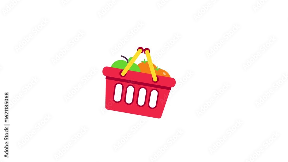 Red Bucket with Fruits, 2D Animation Icon for Fresh Food, Grocery ...